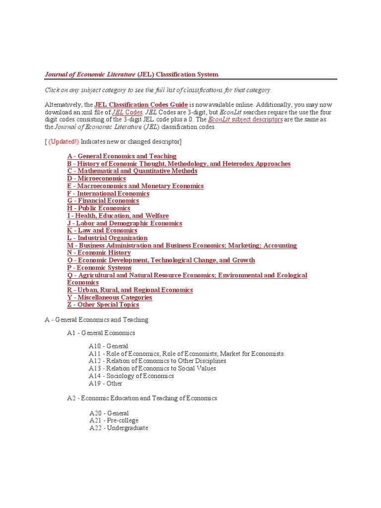 About Jel Codes | PDF | Macroeconomics | Government Budget Balance