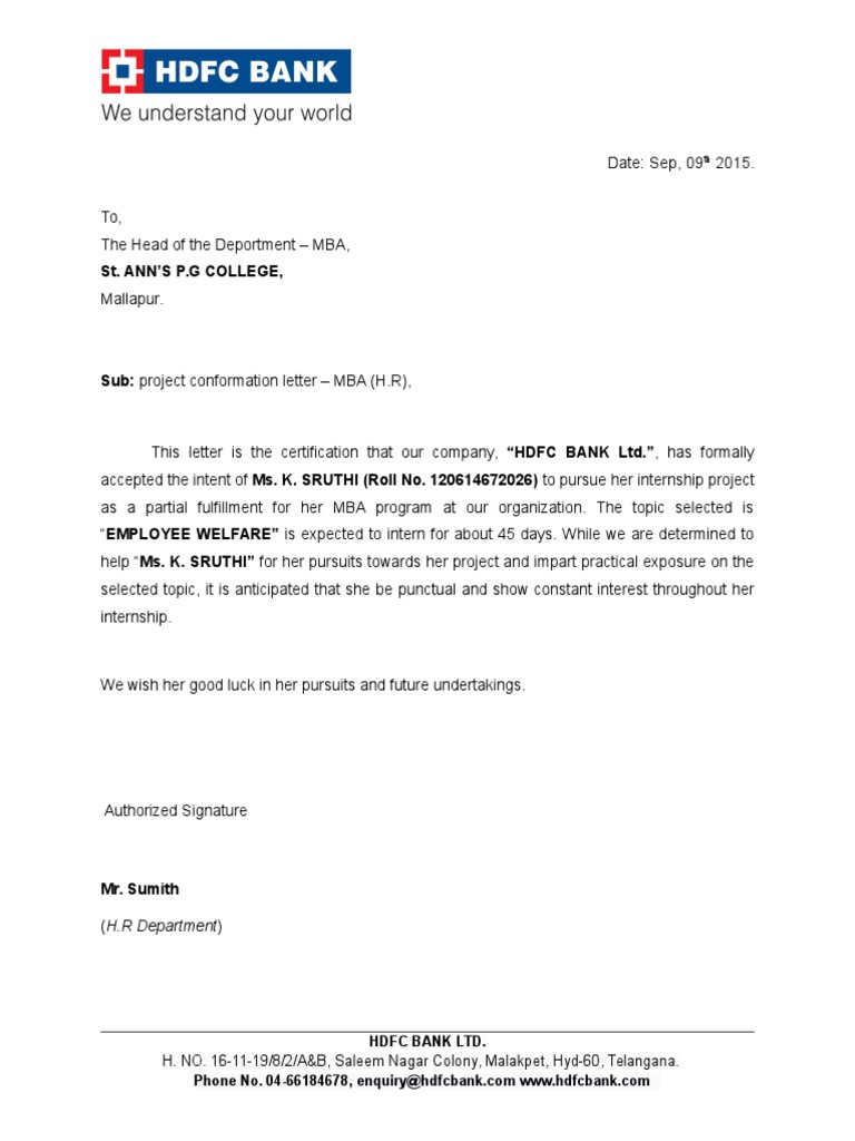 HDFC Bank Letter | PDF