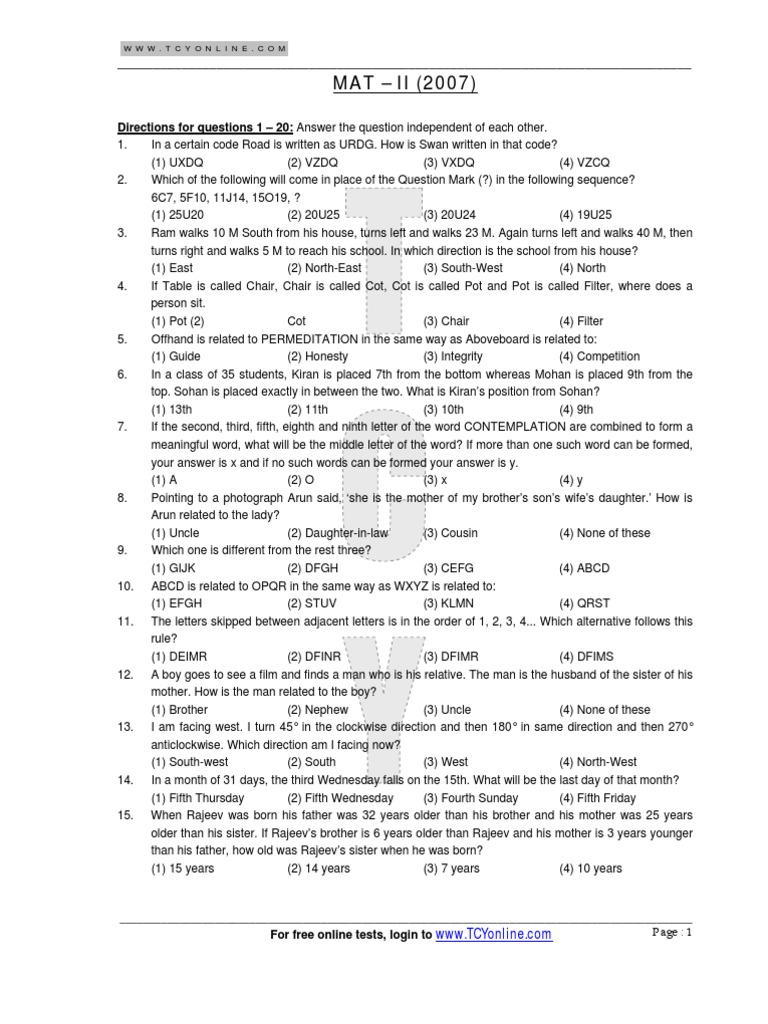 MAT 2007 Exam Sample Questions | PDF | Economic Growth | Business