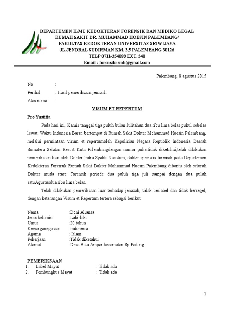 Contoh Visum Pemeriksaan Luar | PDF