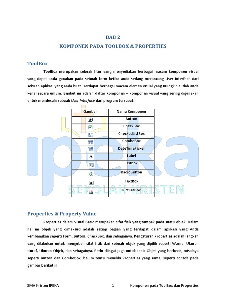 Komponen Pada ToolBox & Properties Visual Basic | PDF