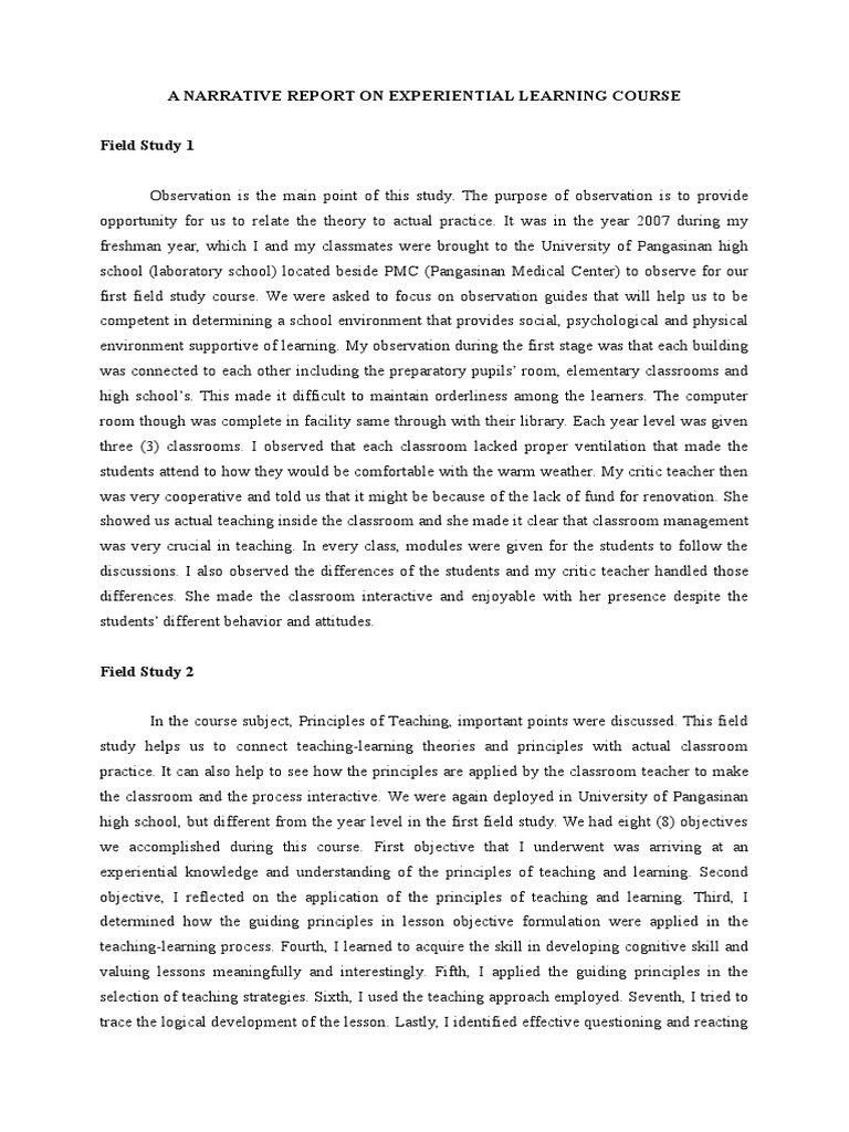 A Narrative Report On Experiential Learning Course | PDF | Curriculum ...