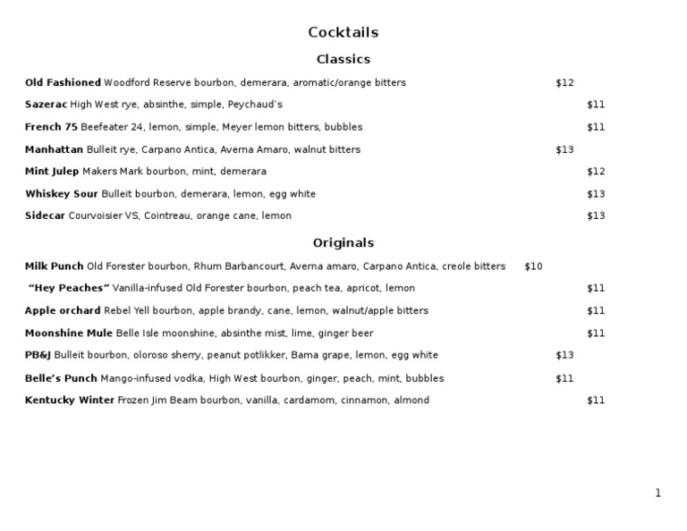Cocktail Menu Descriptions | PDF