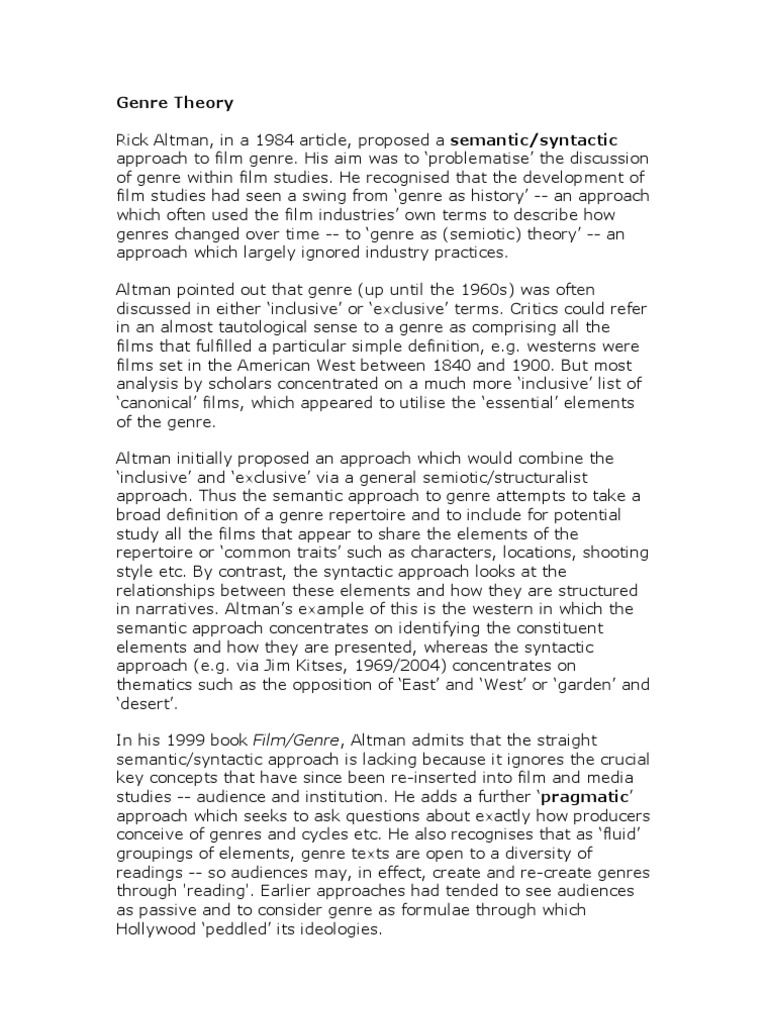 Altman's Semantic/Syntactic Genre Theory | PDF | Genre | Semantics
