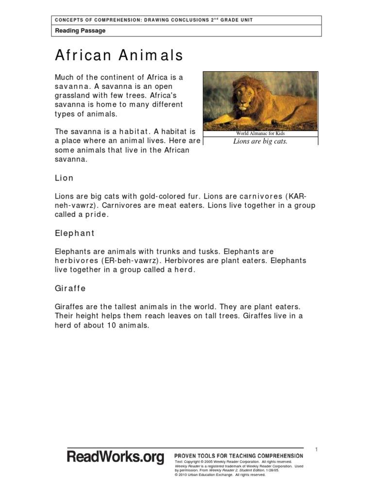 African Animals Passage | PDF | Science & Mathematics