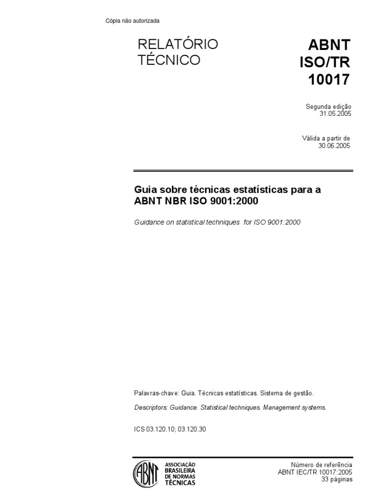 ABNT ISO/TR 10017 - Guia Sobre Técnicas Estatísticas para ABNT NBR ISO ...