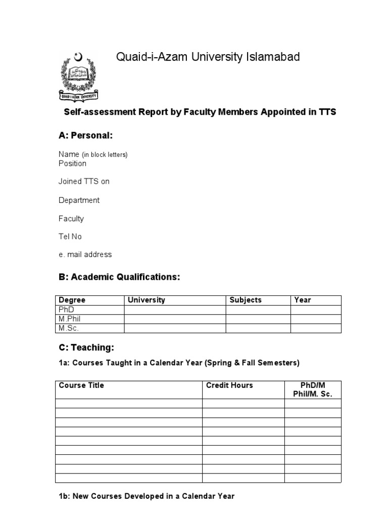 QAU TTS Form Annual Assessment | PDF | Doctor Of Philosophy | Master Of ...