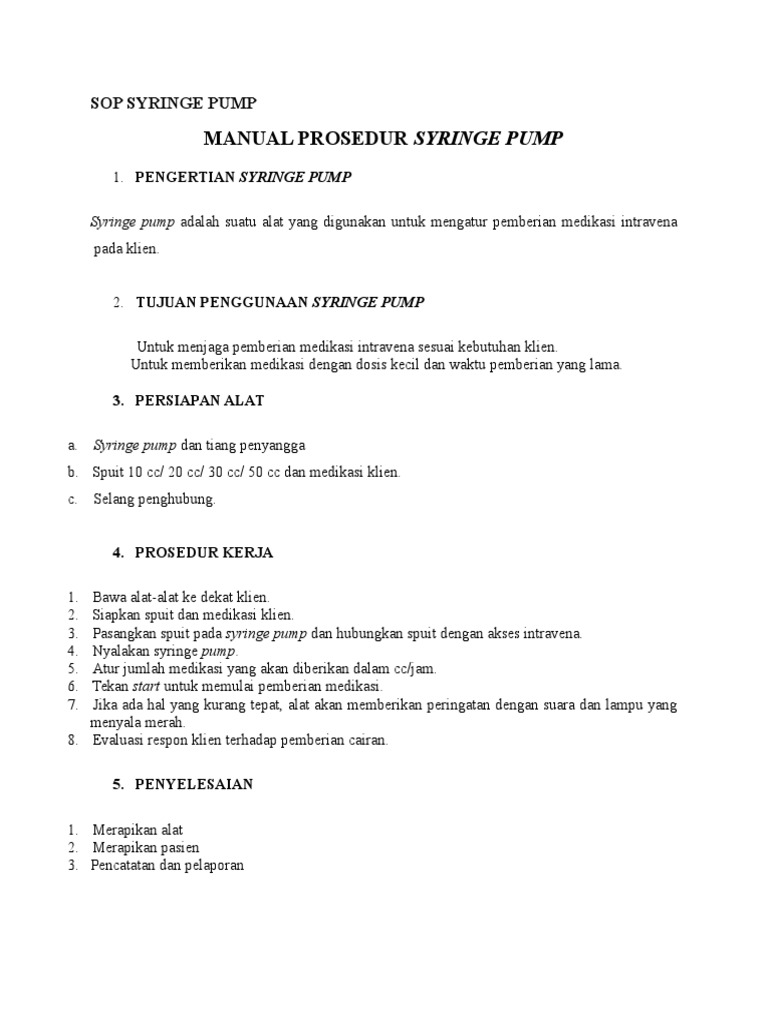 Sop Syringe Pump | PDF