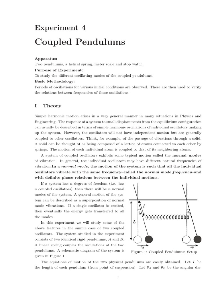 Coupled Pendulums: Experiment 4 | PDF | Normal Mode | Oscillation