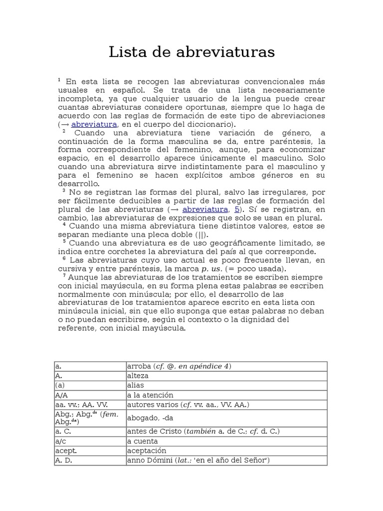 Lista de Abreviaturas | Soporte | Referencia