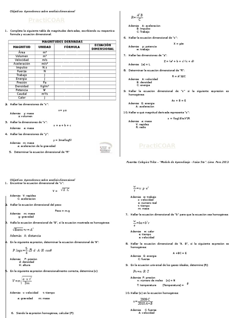 Análisis Dimensional - Teoría - Practica Grupa e Individual | PDF ...