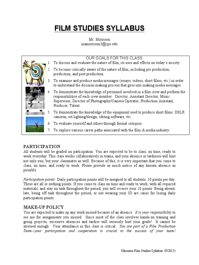 Film Studies Syllabus 2015 PDF | PDF | Homework | Behavior Modification