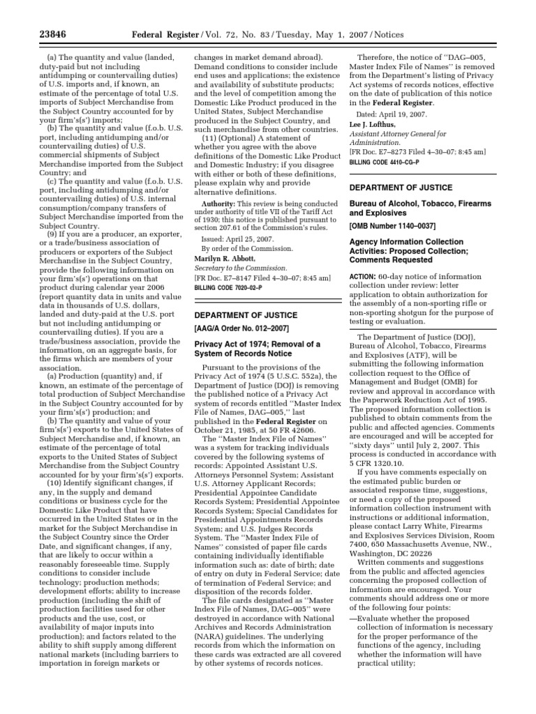 Notice: Privacy Act Systems of Records | PDF | Dumping (Pricing Policy ...