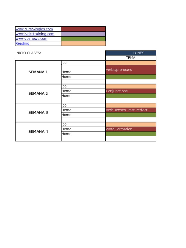 English Course Weekly Topics Schedule | PDF | Language Arts ...