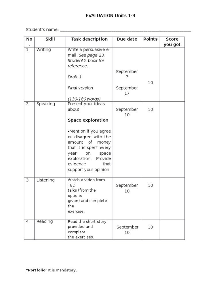 EVALUATION Units 1-3: Student's Book For Reference. Draft 1 Final ...