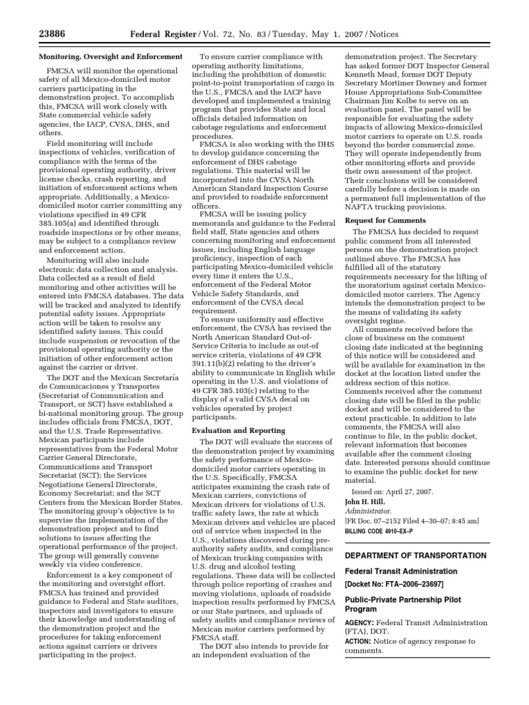 Notice: Grants and Cooperative Agreements Availability, Etc.: Public-Private Partnership Pilot ...