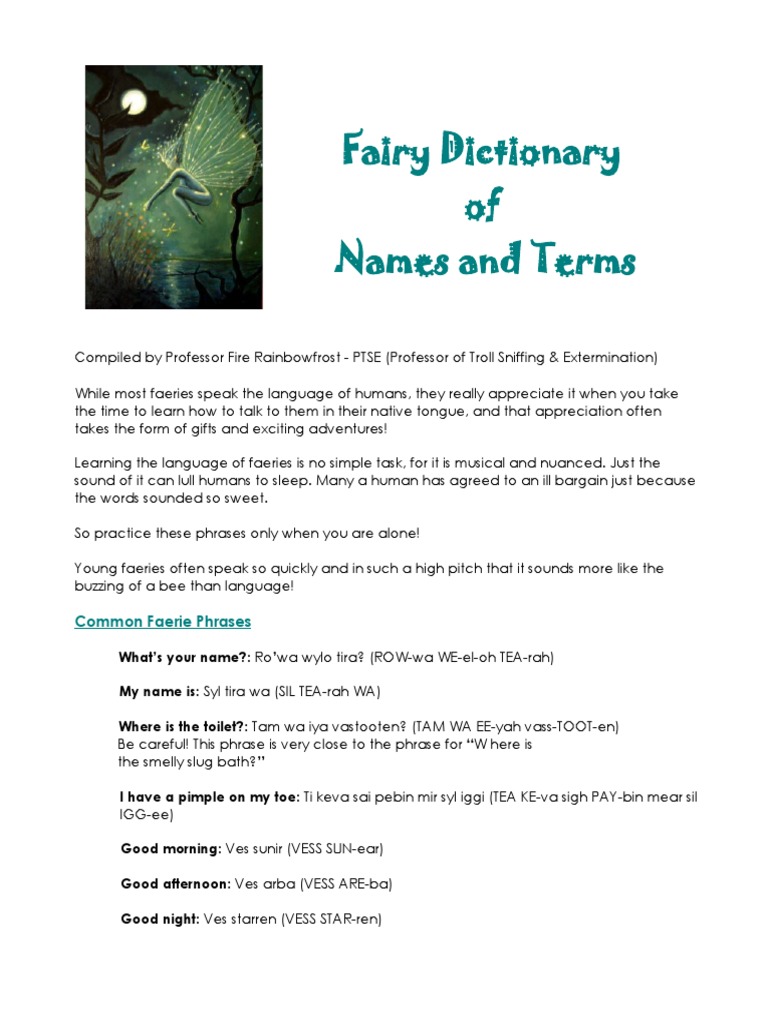 Fairy Dictionary of Names and Terms: Common Faerie Phrases | PDF ...