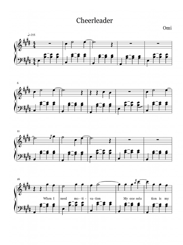 Omi - Cheerleader Piano Sheets - Free Piano Sheets PDF | PDF
