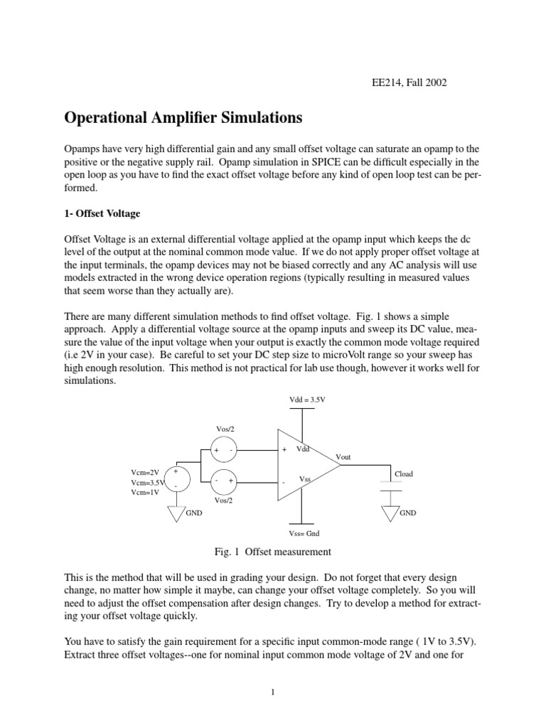 Operational Amplifier Simulations: 1-Offset Voltage | PDF | Operational ...