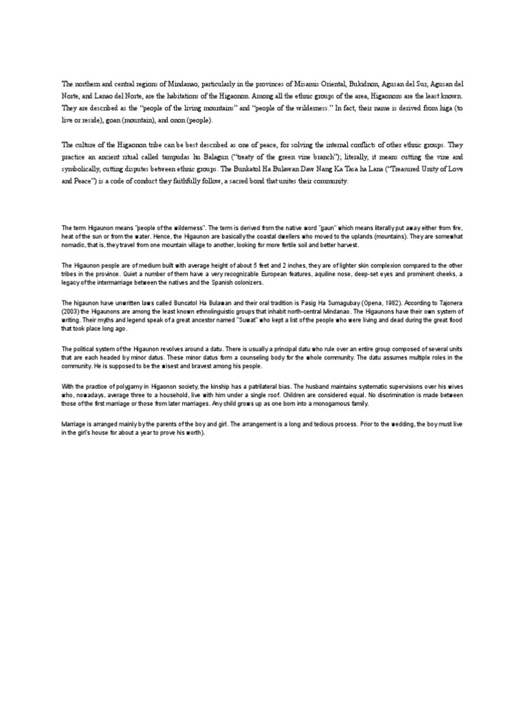 The Culture and Traditions of the Higaonon Tribe in Mindanao | PDF ...
