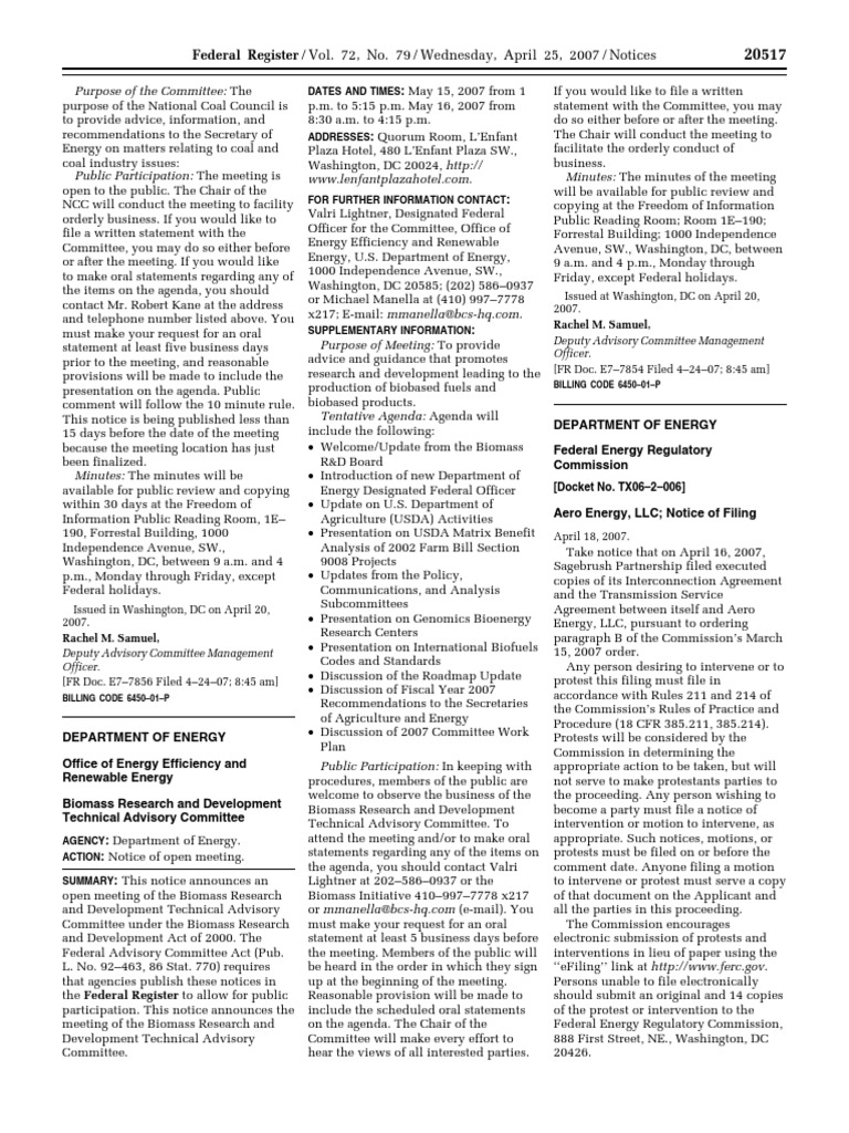 Notice: Meetings: Biomass Research and Development Technical Advisory ...