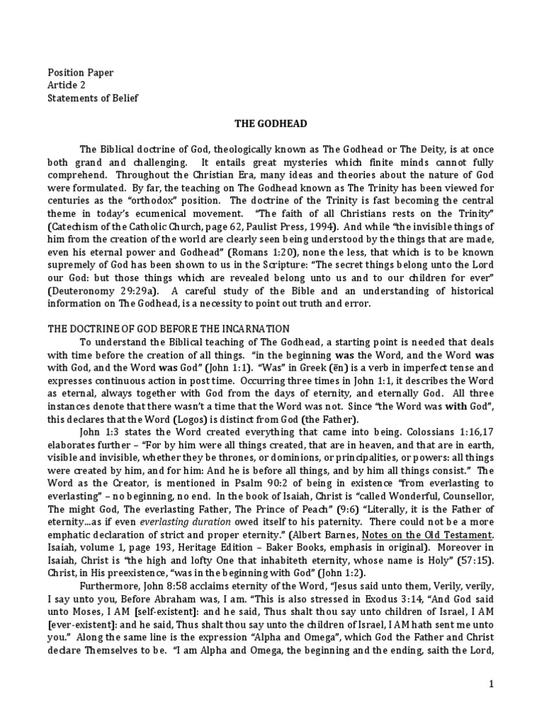 Position Paper-The Godhead | PDF | Christian Church | Trinity