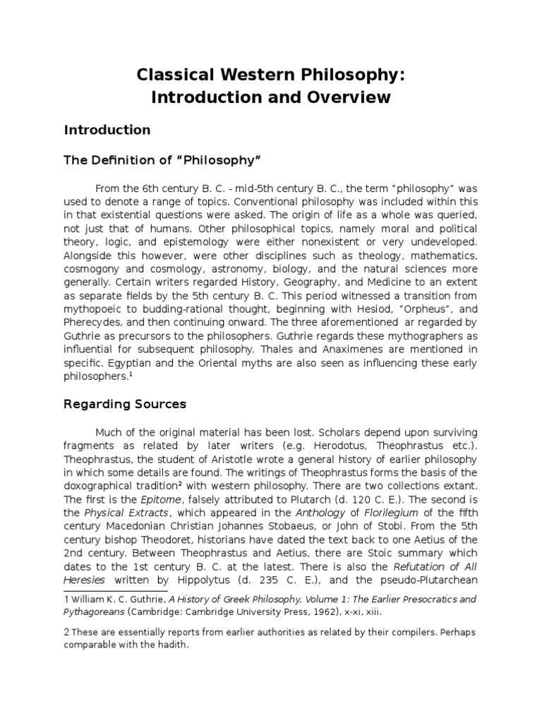 Classical Western Philosophy - Introduction and Overview | PDF | Plato ...
