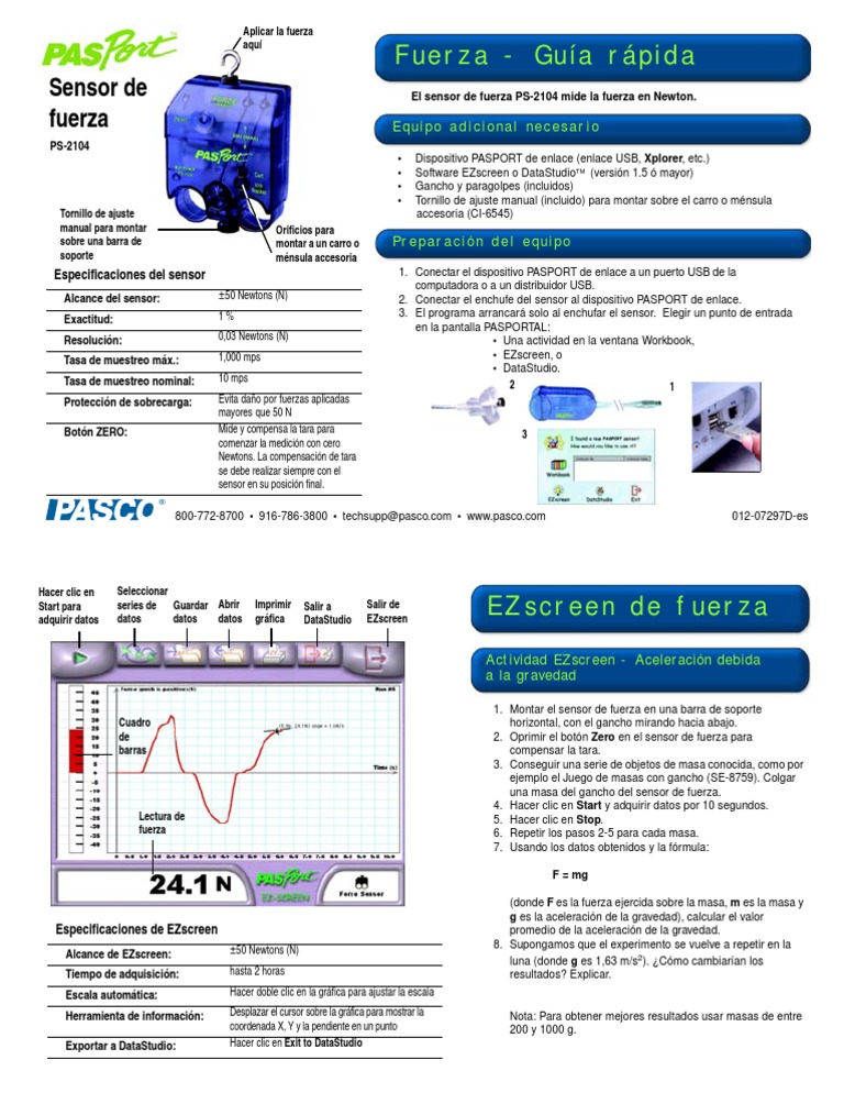 PASPORT Force Sensor Manual PS 2104 Spa | PDF | Point and Click | Masa
