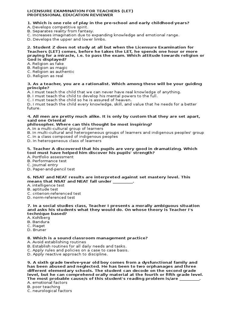 LET Reviewer | Test (Assessment) | Teachers