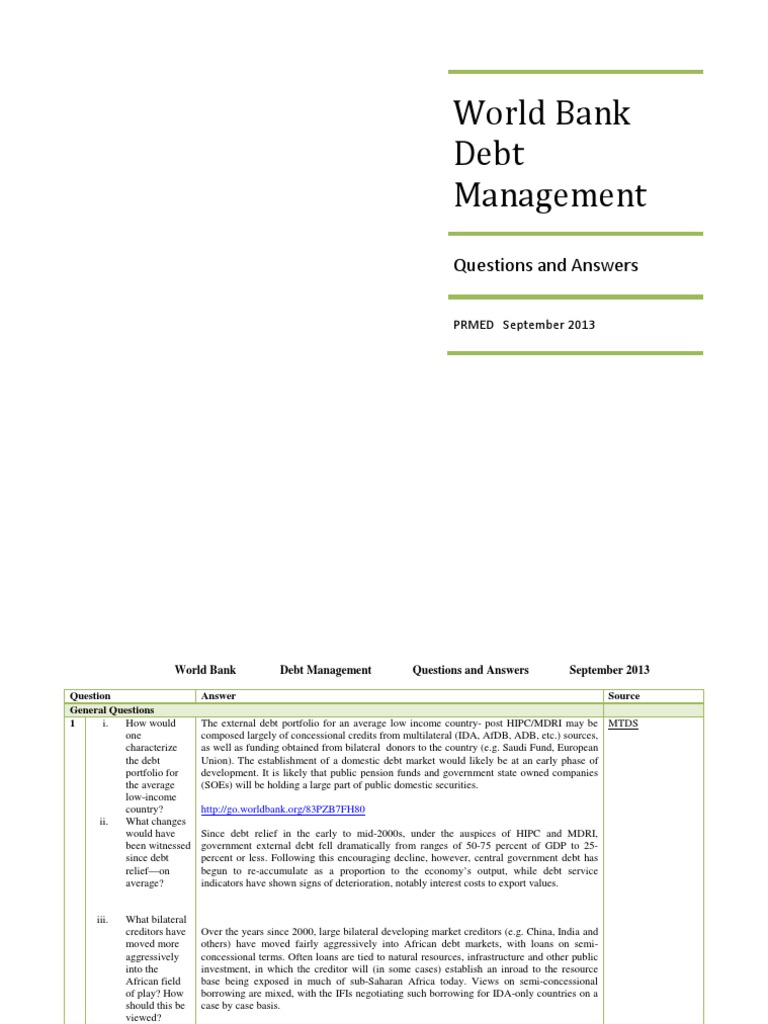 World Bank Debt Management: Questions and Answers | PDF | Financial ...