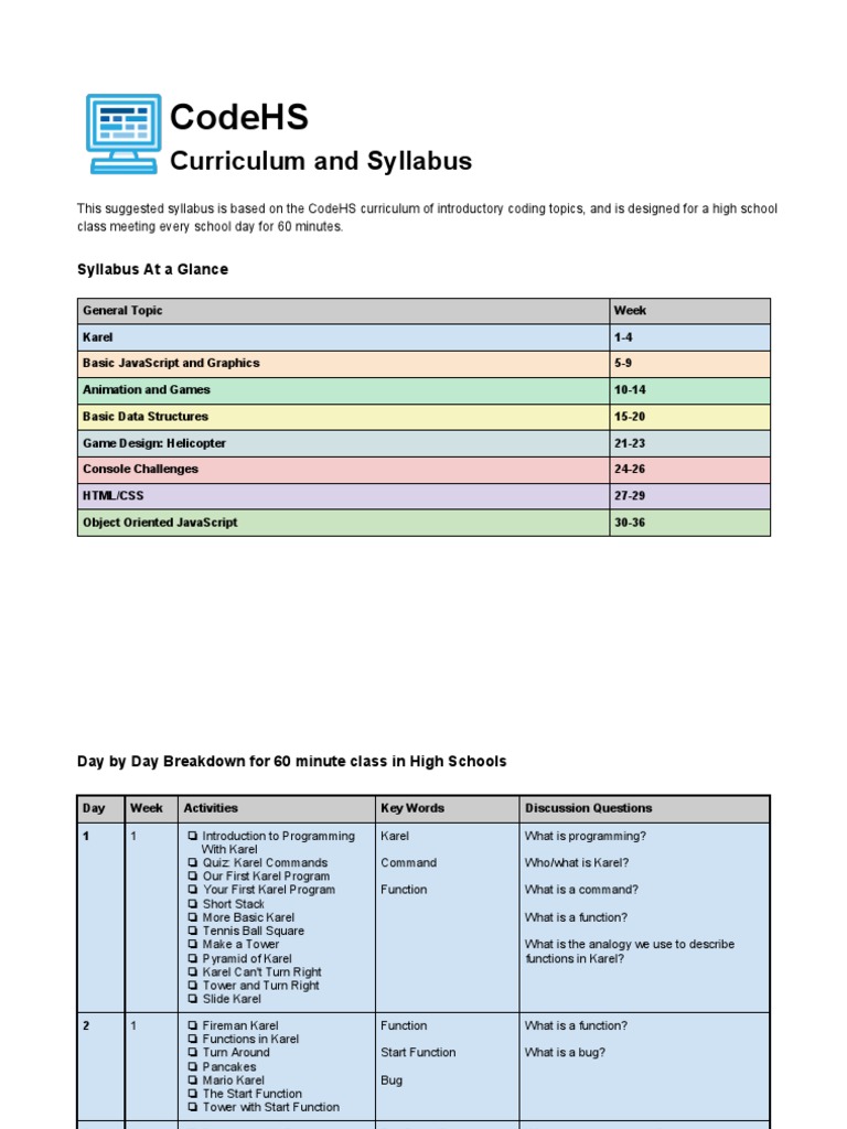 Code Hs Curriculum | PDF | Parameter (Computer Programming) | Control Flow