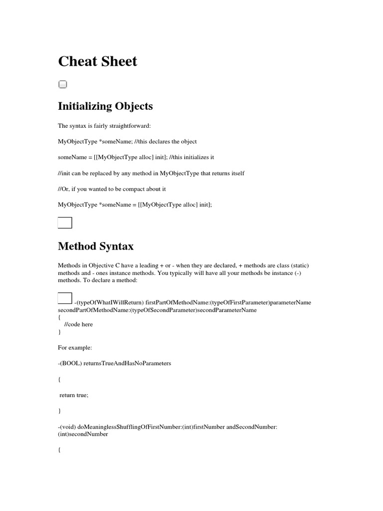 Objective-C Programming Cheat Sheet | PDF | Inheritance (Object ...