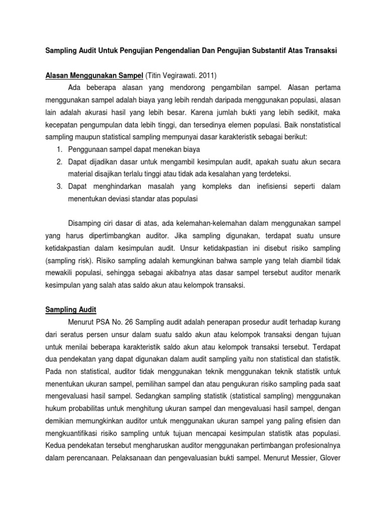 Sampling Audit Untuk Pengujian Pengendalian Dan Pengujian Substantif ...