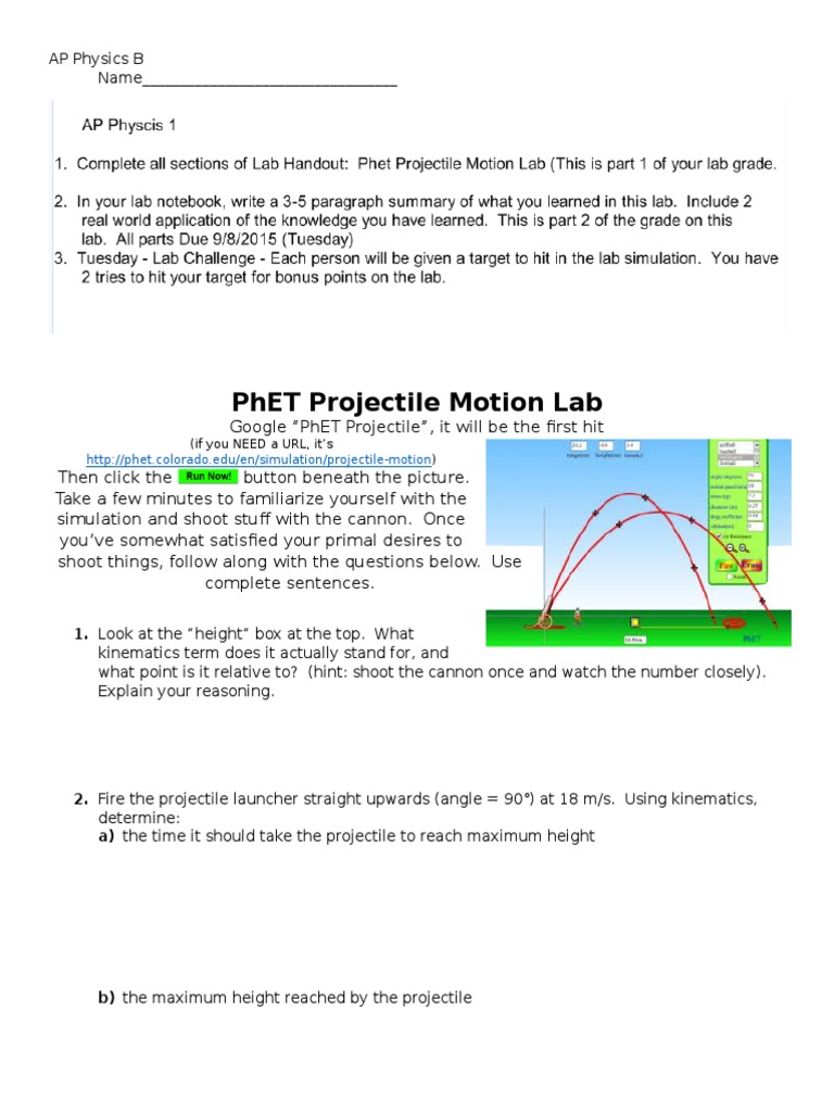 Ap Physics Phet Projectile Lab | Download Free PDF | Trajectory | Drag ...