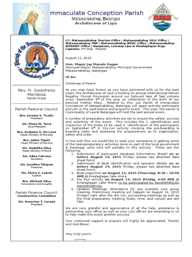 2015 Fluvial Procession Letter | PDF | Religious Behaviour And ...