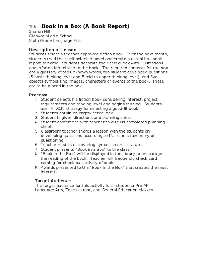 Middle School Book Report Project | PDF | Books | Social Support