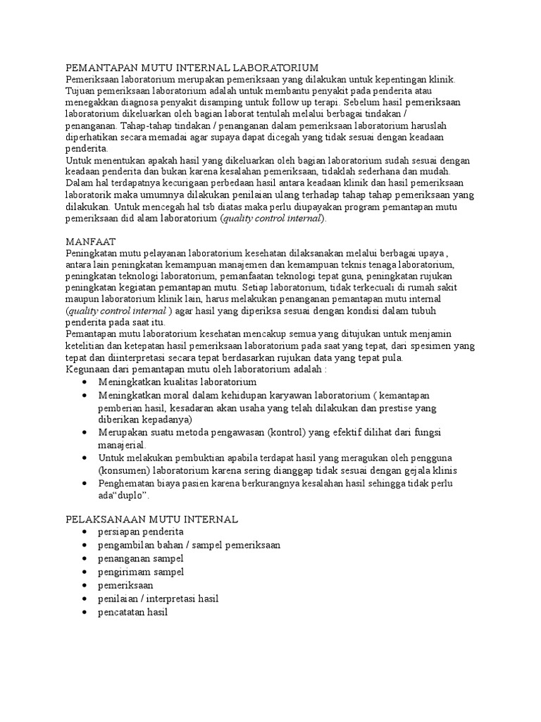 Pemantapan Mutu Internal Laboratorium Kesehatan | PDF