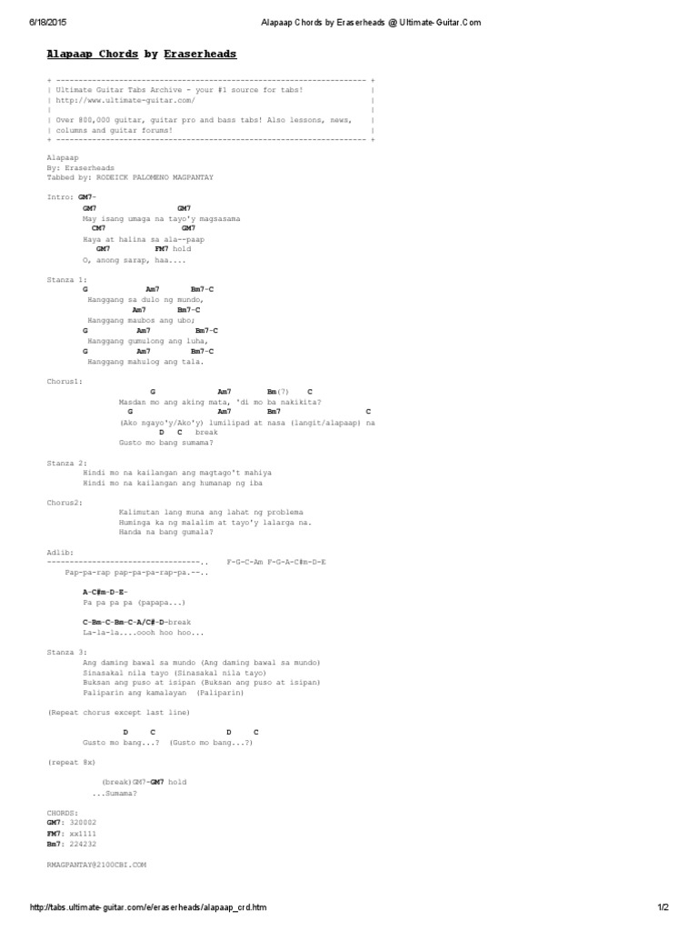 Alapaap Chords by Eraserheads | PDF