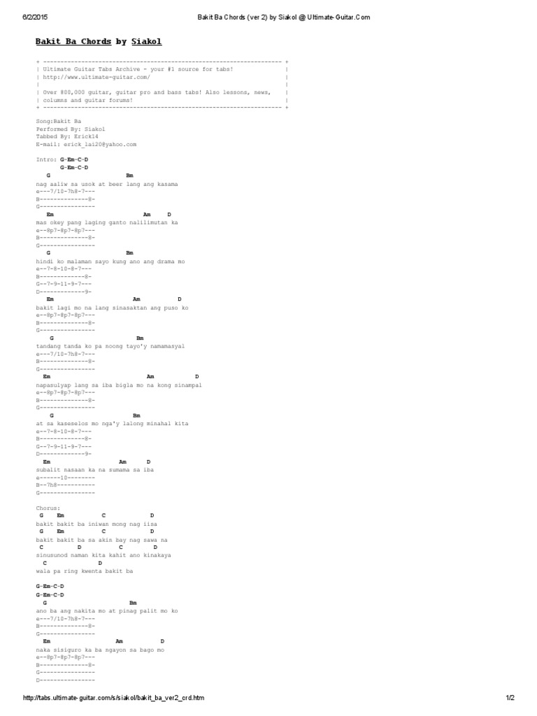 Bakit Ba Chords by Siakol | PDF