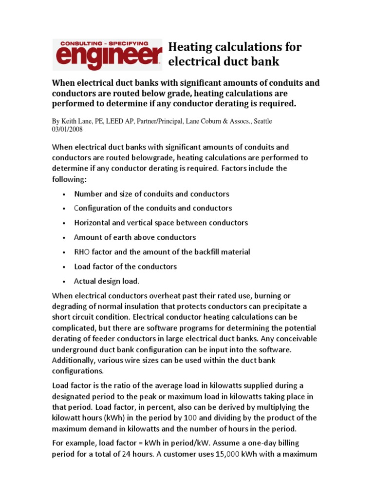 Heating Calculations For Electrical Duct Bank - C-S Eng | PDF ...