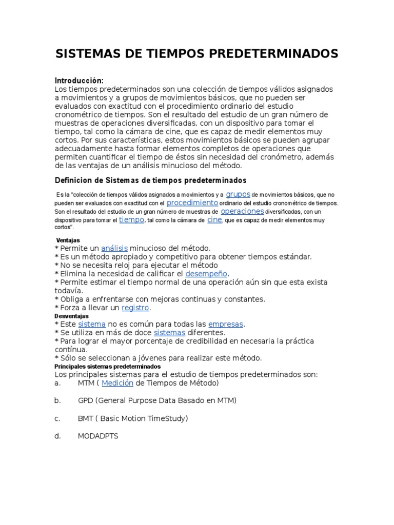 Sistemas De Tiempos Predeterminados Pdf Movimiento Física