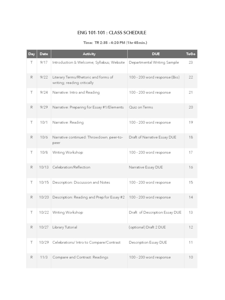 College English Class Schedule | PDF | Language Arts & Discipline