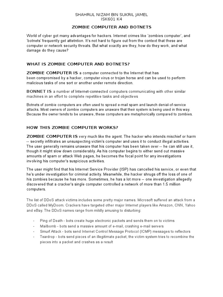 Zombie Computer / Botnets | PDF | Denial Of Service Attack | Malware