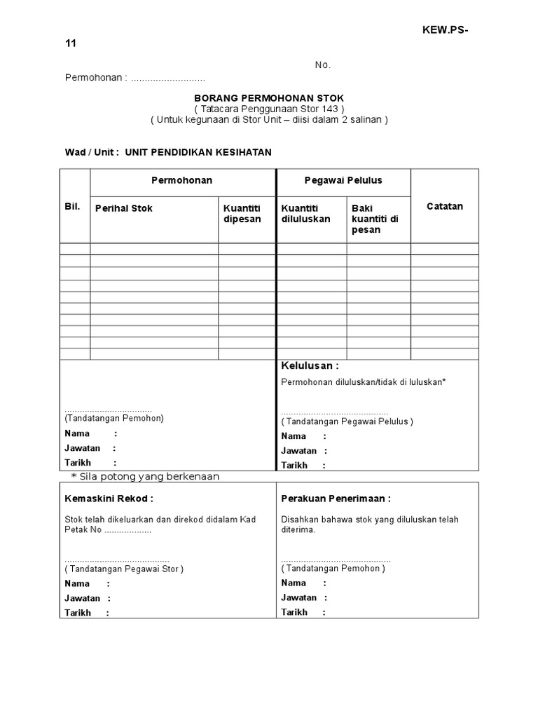 Borang Indent Alat Tulis - Baru | PDF
