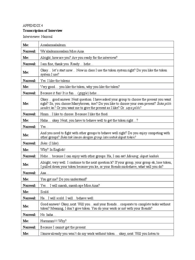 Transcription of Interview: Sendiri Ke? or You Want Me To Give The ...