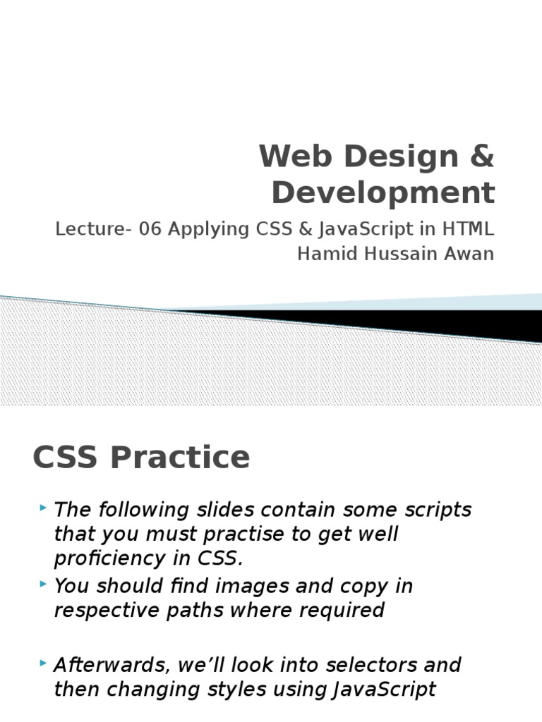 Web Design And Development Lecture 06 Applying Css And Javascript In Html