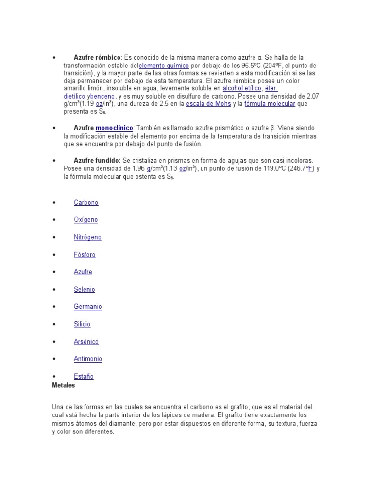 Alótropos del Azufre y del Carbono | PDF | Carbón | Elementos químicos