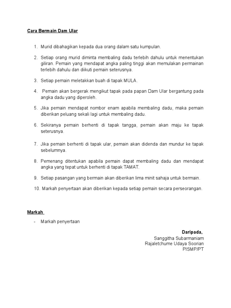 Cara Bermain Dam Ular | PDF