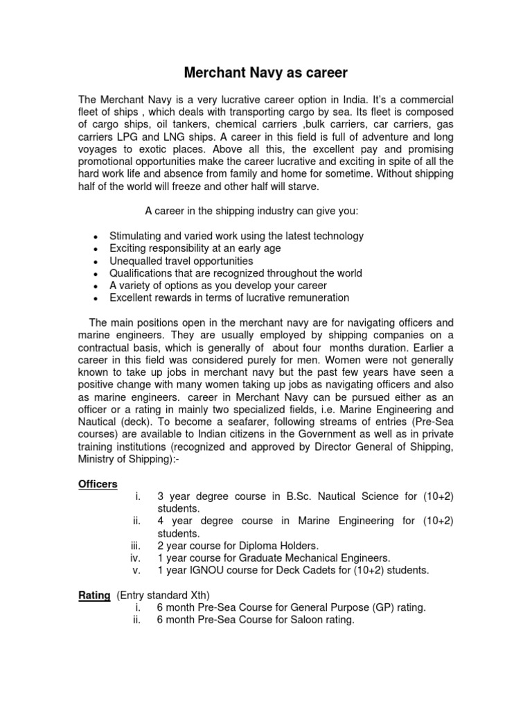 The Merchant Navy Career | PDF | Industries | Ships