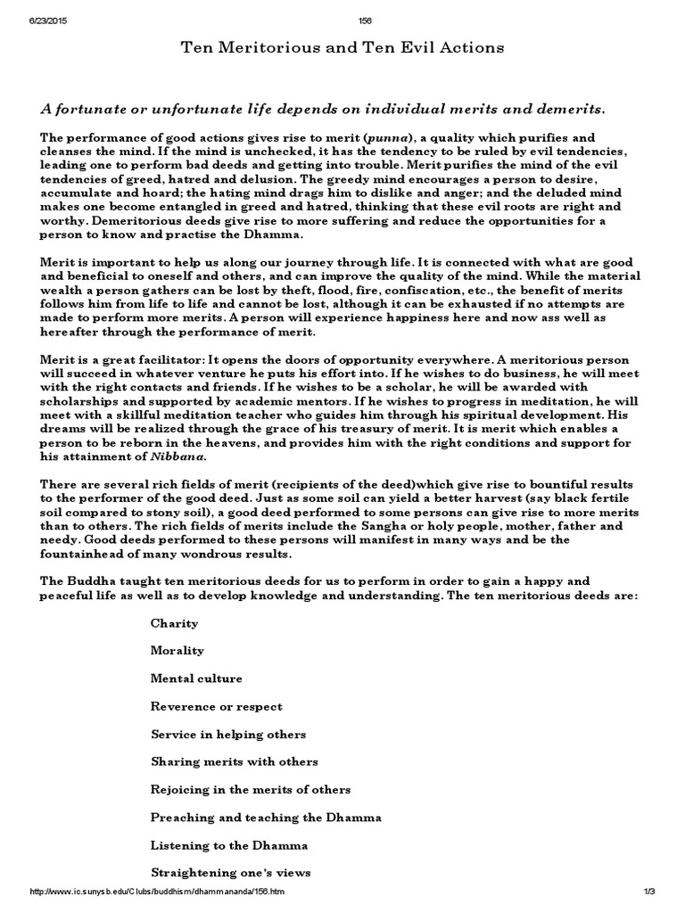 Ten Meritorious and Ten Evil Actions: A Fortunate or Unfortunate Life ...